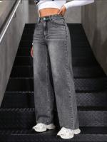 China Silver gray high-waisted straight-leg jeans for women for sale