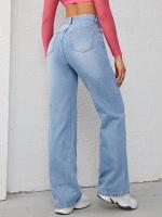 China Light blue high-waisted straight-leg jeans for women for sale