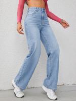 China Light blue high-waisted straight-leg jeans for women for sale