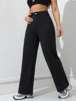 China Dark black high-waisted straight-leg jeans for women for sale