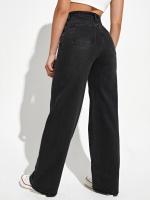 China Black gray high-waisted straight-leg jeans for women for sale