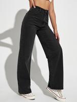 China Black gray high-waisted straight-leg jeans for women for sale