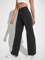 China Black gray high-waisted straight-leg jeans for women for sale