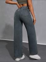 China Dirty blue high-waisted straight-leg jeans for women for sale