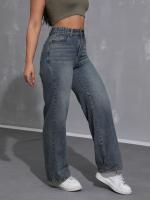 China Dirty blue high-waisted straight-leg jeans for women for sale