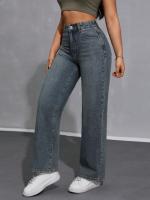 China Dirty blue high-waisted straight-leg jeans for women for sale