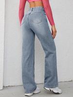 China Retro light blue high-waisted straight-leg jeans for women for sale