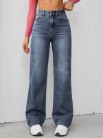 China Dark blue high-waisted straight-leg jeans for women for sale