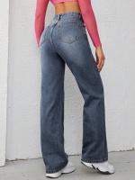 China Dark blue high-waisted straight-leg jeans for women for sale