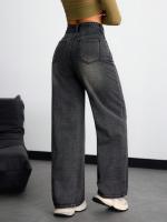 China Inky gray high-waisted straight-leg jeans for women for sale