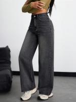 China Inky gray high-waisted straight-leg jeans for women for sale