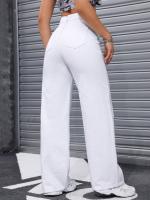 China White high-waisted straight-leg jeans for women for sale
