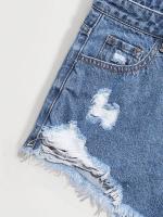 China Dark blue ripped denim shorts for sale