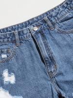 China Dark blue ripped denim shorts for sale