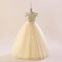 China Lovely Kids Party Wear Elegant Baby Clothing Clothes Dots Smocked Wedding Little Girl Dress for sale