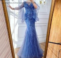 China Hot Selling Sequined Sex Beading Ball Dress Luxury Feather Evening Party Dress Mermaid Bridesmaid Gowns Plus Size for sale