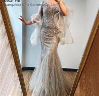 China Hot Selling Sequined Sex Beading Ball Dress Luxury Feather Evening Party Dress Mermaid Bridesmaid Gowns Plus Size for sale