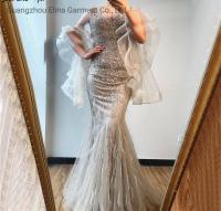 China Hot Selling Sequined Sex Beading Ball Dress Luxury Feather Evening Party Dress Mermaid Bridesmaid Gowns Plus Size for sale