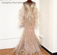 China Hot Selling Sequined Sex Beading Ball Dress Luxury Feather Evening Party Dress Mermaid Bridesmaid Gowns Plus Size for sale