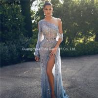 China 2021 Hot Selling Sequined Sex Beading Ball Dress Luxury One Shoulder Evening Party Frock Mermaid Bridesmaid Gowns 5 Colors for sale
