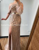China 2021 Hot Selling Sequined Sex Beading Ball Dress Luxury One Shoulder Evening Party Frock Mermaid Bridesmaid Gowns 5 Colors for sale