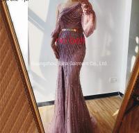 China 2021 Hot Selling Sequined Sex Beading Ball Dress Luxury One Shoulder Evening Party Frock Mermaid Bridesmaid Gowns 5 Colors for sale