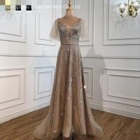 China 2021 New Arrival Sequined Sex Beading Ball Dress Luxury Champagne Evening Party Frock Bridesmaid Gowns Plus Size Hot for sale