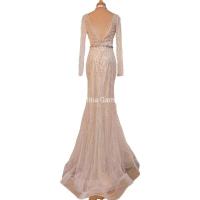 China 2021 New Arrival Sequined Sex Beading Ball Dress Luxury Champagne Long-Sleeve Evening Party Frock Bridesmaid Gowns Plus Size Hot for sale
