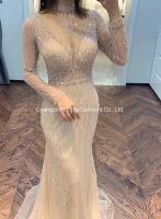 China 2021 New Arrival Sequined Sex Beading Ball Dress Luxury Champagne Long-Sleeve Evening Party Frock Bridesmaid Gowns Plus Size Hot for sale