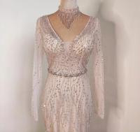China 2021 New Arrival Sequined Sex Beading Ball Dress Luxury Champagne Long-Sleeve Evening Party Frock Bridesmaid Gowns Plus Size Hot for sale
