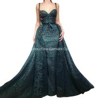 China 2021 New Slip Sex Beading Ball Dress Luxury Green Lace Evening Party Frock Bridesmaid Gowns Plus Size Hot for sale