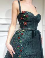 China 2021 New Slip Sex Beading Ball Dress Luxury Green Lace Evening Party Frock Bridesmaid Gowns Plus Size Hot for sale