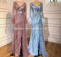China 2021 New Sequined Sex Beading Feather Evening Dress Luxury Party Frock Bridesmaid Gowns Plus Size Hot for sale