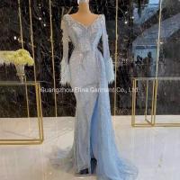China 2021 New Sequined Sex Beading Feather Evening Dress Luxury Party Frock Bridesmaid Gowns Plus Size Hot for sale