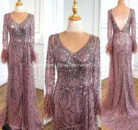 China 2021 New Sequined Sex Beading Feather Evening Dress Luxury Party Frock Bridesmaid Gowns Plus Size Hot for sale