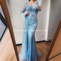 China 2021 New Sequined Sex Beading Feather Evening Dress Luxury Party Frock Bridesmaid Gowns Plus Size Hot for sale