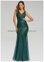 China Sequined Add Net Sex Beading Ball Dress Luxury V Neck Evening Party Dress Mermaid Bridesmaid Gowns for sale