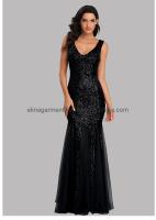 China Sequined Add Net Sex Beading Ball Dress Luxury V Neck Evening Party Dress Mermaid Bridesmaid Gowns for sale