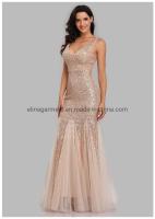 China Sequined Add Net Sex Beading Ball Dress Luxury V Neck Evening Party Dress Mermaid Bridesmaid Gowns for sale
