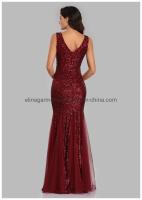 China Sequined Add Net Sex Beading Ball Dress Luxury V Neck Evening Party Dress Mermaid Bridesmaid Gowns for sale