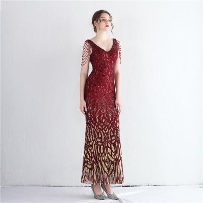 China Evening Party Prom Women Dress Sequin Beading Slim Sheath Women Sexy Skinny Wedding Dress for sale