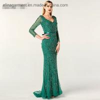 China High Quality Mermaid Long Sleeves Sequined Beading Evening Dress Sex Ball Dress Luxury Party Dress for sale
