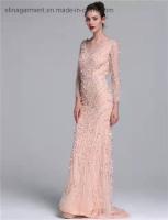 China High Quality Mermaid Long Sleeves Sequined Beading Evening Dress Sex Ball Dress Luxury Party Dress for sale
