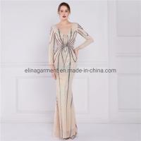 China Sequined Sex Beading Ball Dress Luxury V Neck Evening Party Dress Mermaid Bridesmaid Long-Sleeves Gowns for sale