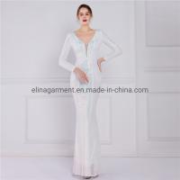 China Sequined Sex Beading Ball Dress Luxury V Neck Evening Party Dress Mermaid Bridesmaid Long-Sleeves Gowns for sale