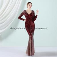 China Sequined Sex Beading Ball Dress Luxury V Neck Evening Dress Mermaid Long-Sleeves Gowns Gradient Ramp for sale