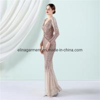 China Sequined Sex Beading Ball Dress Luxury V Neck Evening Dress Mermaid Long-Sleeves Gowns Gradient Ramp for sale