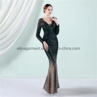 China Sequined Sex Beading Ball Dress Luxury V Neck Evening Dress Mermaid Long-Sleeves Gowns Gradient Ramp for sale