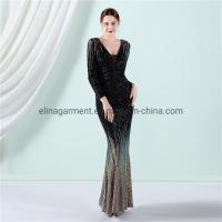 China Sequined Sex Beading Ball Dress Luxury V Neck Evening Dress Mermaid Long-Sleeves Gowns Gradient Ramp for sale