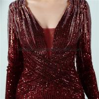 China Sequined Sex Beading Ball Dress Luxury V Neck Evening Dress Mermaid Long-Sleeves Gowns Gradient Ramp for sale